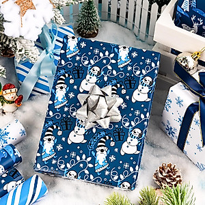 Flyhill Jumbo Christmas Wrapping Paper Bundle with Gridlines-30 In X120 In-4 Roll-Snowmen & Santa Claus & Snowflakes & Reindeer & White Stripes & Tree for New Year,Birthday,Holiday