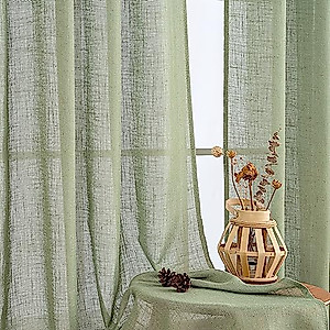 SWANCOCO Sage Green Linen Curtains 96 Inches Long Semi Sheer Thick Curtain Drapes for Bedroom Living Room Light Filtering Super Soft Burlap Look Window Drapes Rod Pocket & Back Tab, 2 Panels