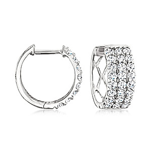 Ross-Simons 1.00 ct. t.w. Diamond 3-Row Huggie Hoop Earrings in 14kt White Gold