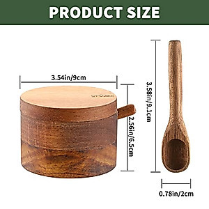 DGYLL Salt bowl, Acacia wood salt cellar with lid and spoon, salt box with swiveling lid, salt container with lid,6oz