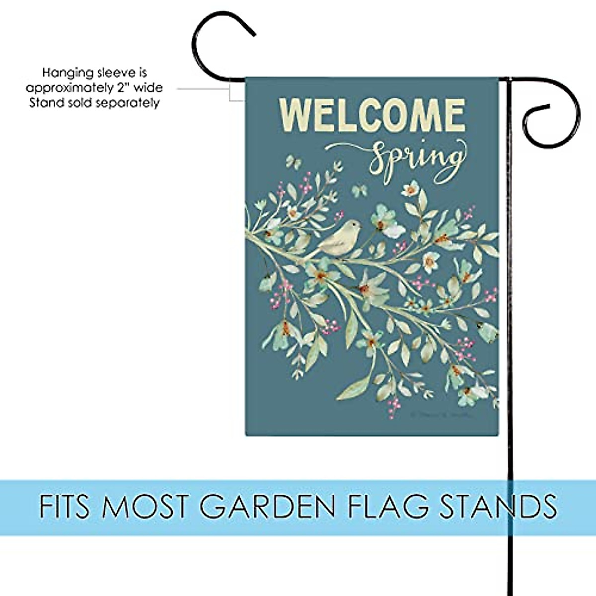 Toland Home Garden 1112561 Welcome Spring Birds Spring Flag 12x18 Inch Double Sided Spring Garden Flag for Outdoor House Flower Flag Yard Decoration