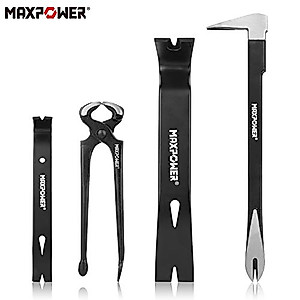 MAXPOWER 4-Pieces Pry Bar Set, 12-inch Utility Claw Pry Bar, 8-inch Nail Puller, 10-inch and 7-inch Flat Pry Bar Crowbar Claw