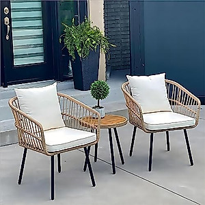 YITAHOME 3 Pieces Outdoor Wicker Patio Conversation Bistro Set, All-Weather Rattan Patio Furniture Set with Table & Cushions, Outdoor Sectional Sofa for Patio, Balcony, Backyard, Deck