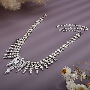 YERTTER Dainty Silver Full Rhinestone Chain Sparkly Collar Chain Choker Statement Tassel Crystal Choker Necklace Adjustable for Party Music Bar Women （Silver 4）