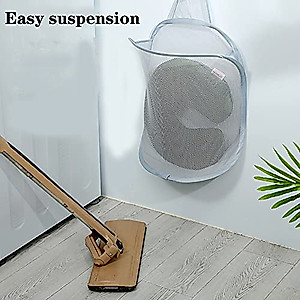 Asonen Hanging Pop Up Laundry Basket, Foldable Mesh Hamper Dirty Clothes Basket with Carry Handle Suitable for Travel, Bedroom, Bathroom, Dorms (1 Pack, White)