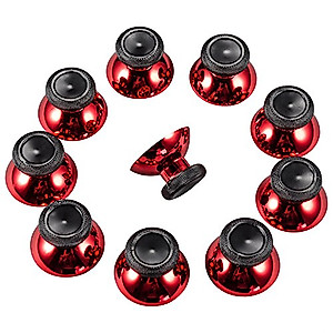 eXtremeRate 10 pcs Rubberized Chrome Red Thumbsticks Analog Sticks Buttons Replacement Parts for Xbox One Standard for Xbox One Elite for Xbox One S/X and for Xbox Series X & S Controller