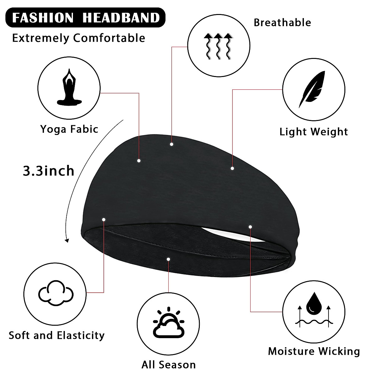 JOYOYO 3 Pack 9cm Unisex Headbands for Women's Hair Soft Stretchy Fabric Kylie Head Band Bandeaux Hair Accessories for Workout Gym Yoga Hair Band,100% Pure Cotton (Black)