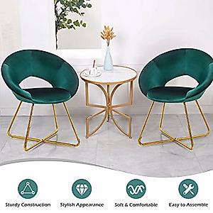 Giantex Modern Velvet Accent Chair Set of 2, Comfy Cute Upholstered Vanity Desk Chair, Max Load 300 Lbs, Decorative Mid Century Single Sofa Armchair for Living Room, Bedroom, Dining Room, Green
