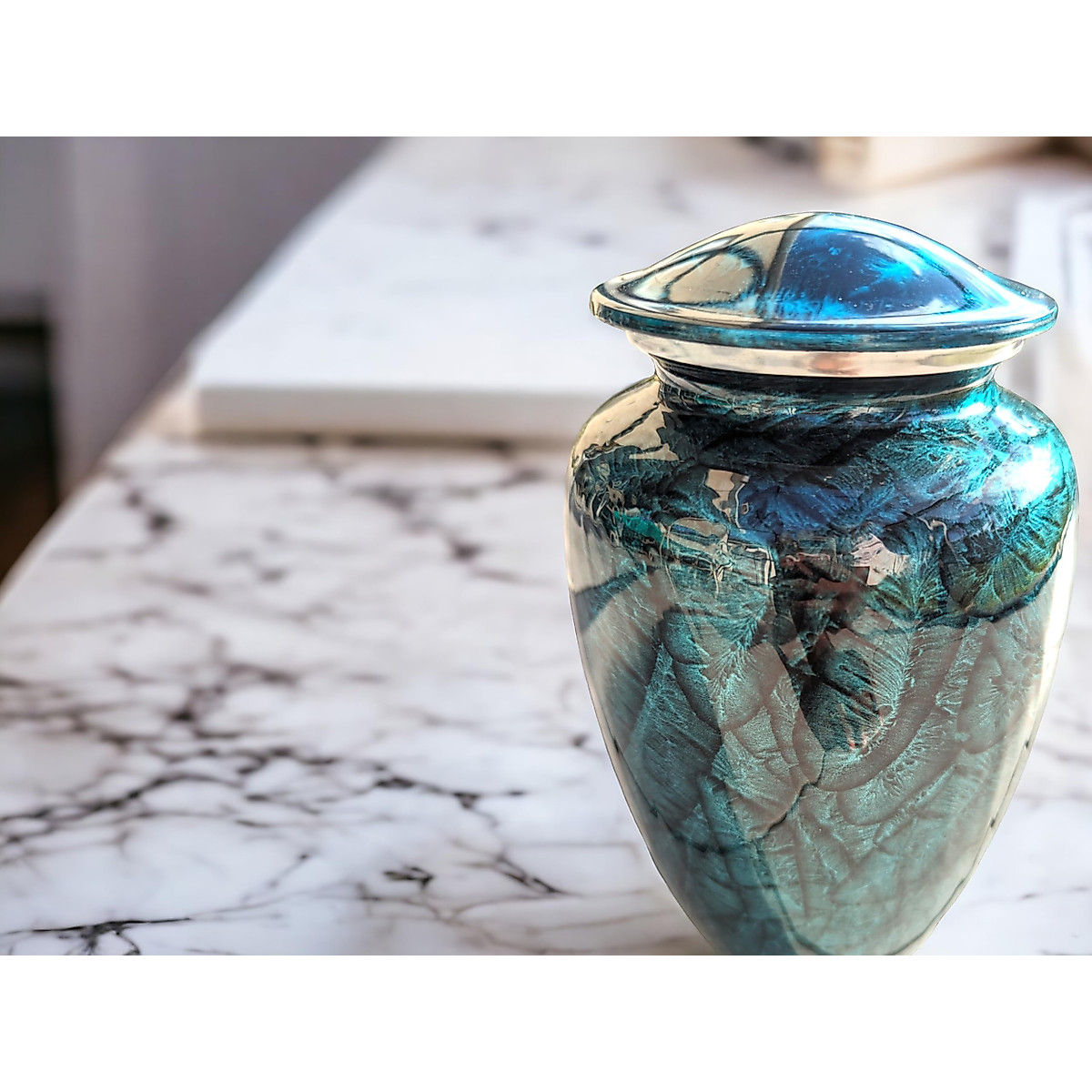 Beautiful Ocean Blue Urns for Human Ashes Adult Female, Burial Urns, Decorative Urns, Funeral Urns, Cremation Urns for Women and Men - 1 Large Urn (Blue)