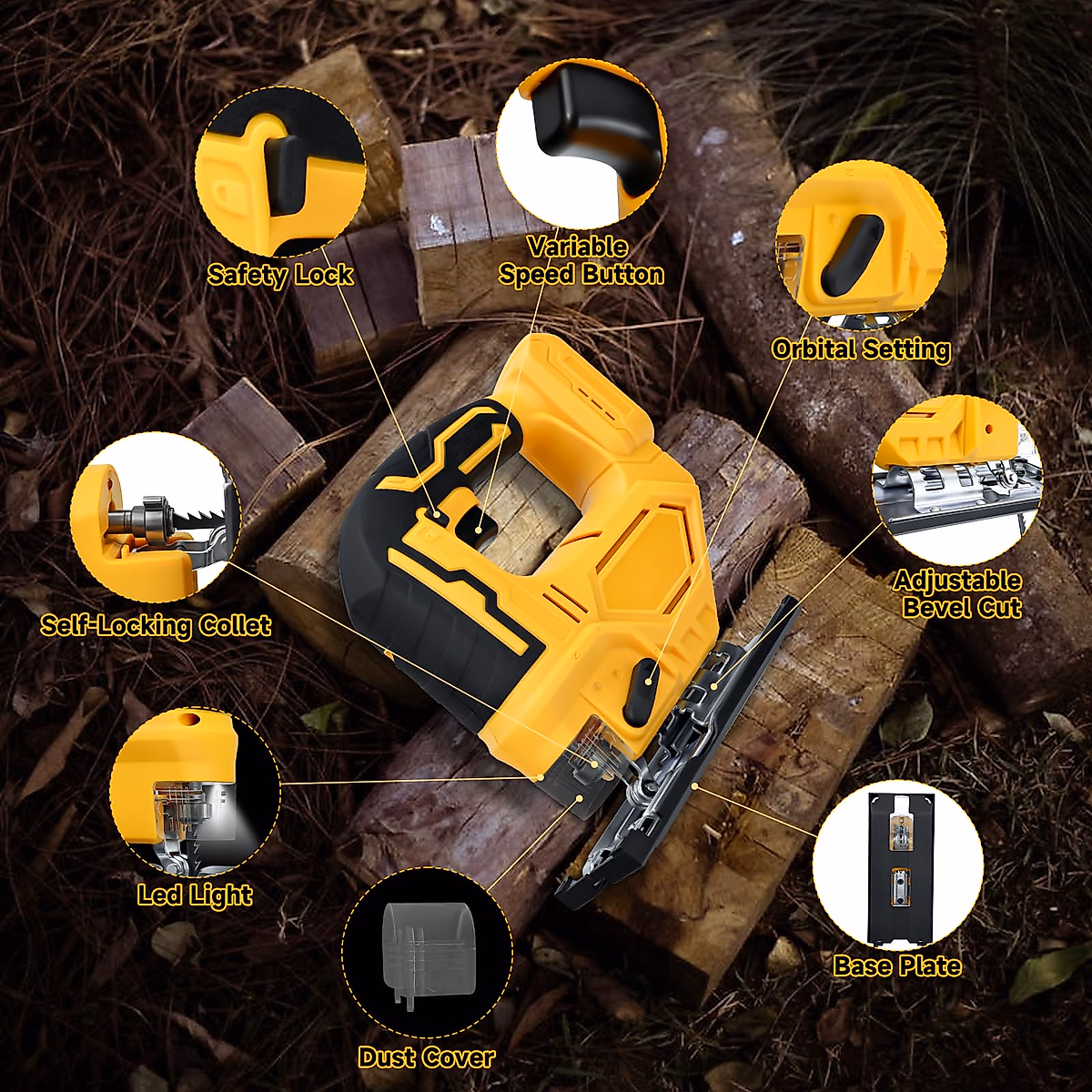 Cordless Jig Saw for DeWalt 20V Battery, 0°-45° Bevel Cuts, Brushless Jigsaw Tool, 3-Position Orbital for Wood/Metal/PVC Cutting