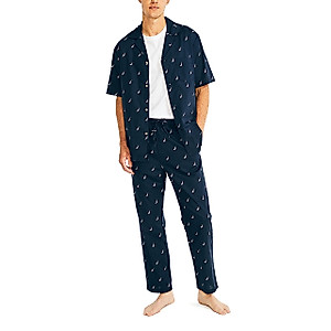 Nautica Men's Soft Woven 100% Cotton Elastic Waistband Sleep Pajama Pant, Maritime Navy, Medium