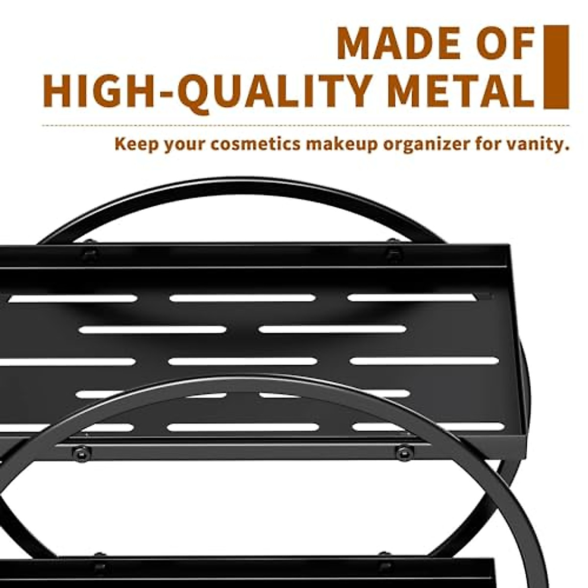 Black Countertop Organizer for Bathroom & Kitchen, 2 Tier Aluminum Shower Room Desk Counter Top Storage Shelf for Makeup Vanity, Kitchen Under Sink Cabinet Organizer for Spice