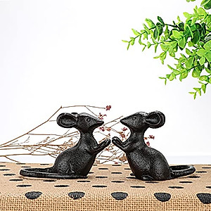 OwnMy 2 Cast Iron Cute Mouse Figurine Sculpture Black Mice Statues Carved Desktop Ornaments Figurines, Decorative Creative Animal Figurine Indoor Outdoor Statues for Garden Patio Yard Home Decoration