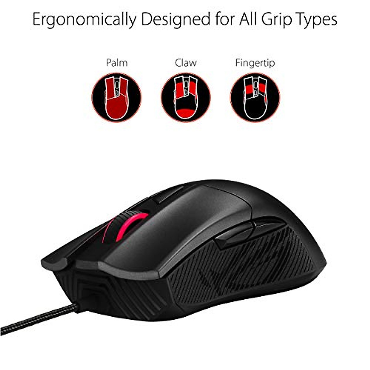 ASUS Optical Gaming Mouse - ROG Gladius II Core | Ergonomic Right-hand Grip | Lightweight PC Gaming Mouse | 6200 DPI Optical Sensor | Omron Switches | 6 Buttons | Aura Sync RGB Lighting