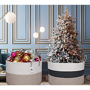 FENG@YE XXXL Extra Large 21.7 x 21.7 x 13.8 Inchs Natural Cotton Rope Basket Decorative Woven Basket Storage Baby Laundry Hamper with Handles for Baby and Kids Room Toy Bin Blanket Basket