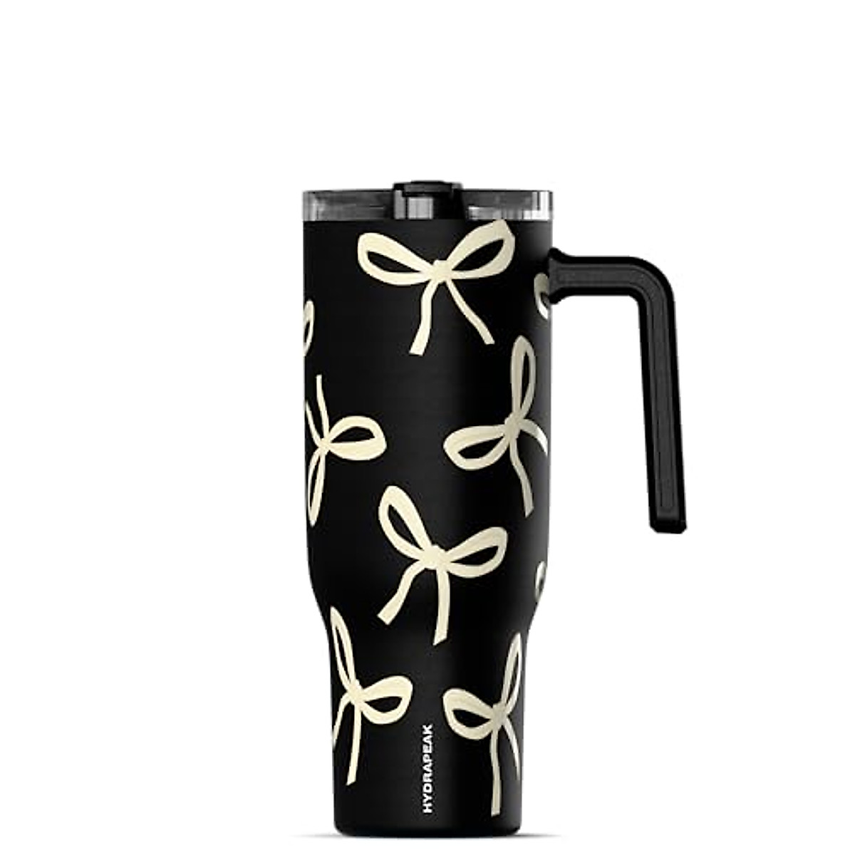 Hydrapeak Voyager 40 oz Tumbler with Handle and Straw, 100% Leakproof Insulated Tumbler with Sip and Straw Lid, Made of Stainless Steel, Cup Holder Friendly Base (Cream Bows)