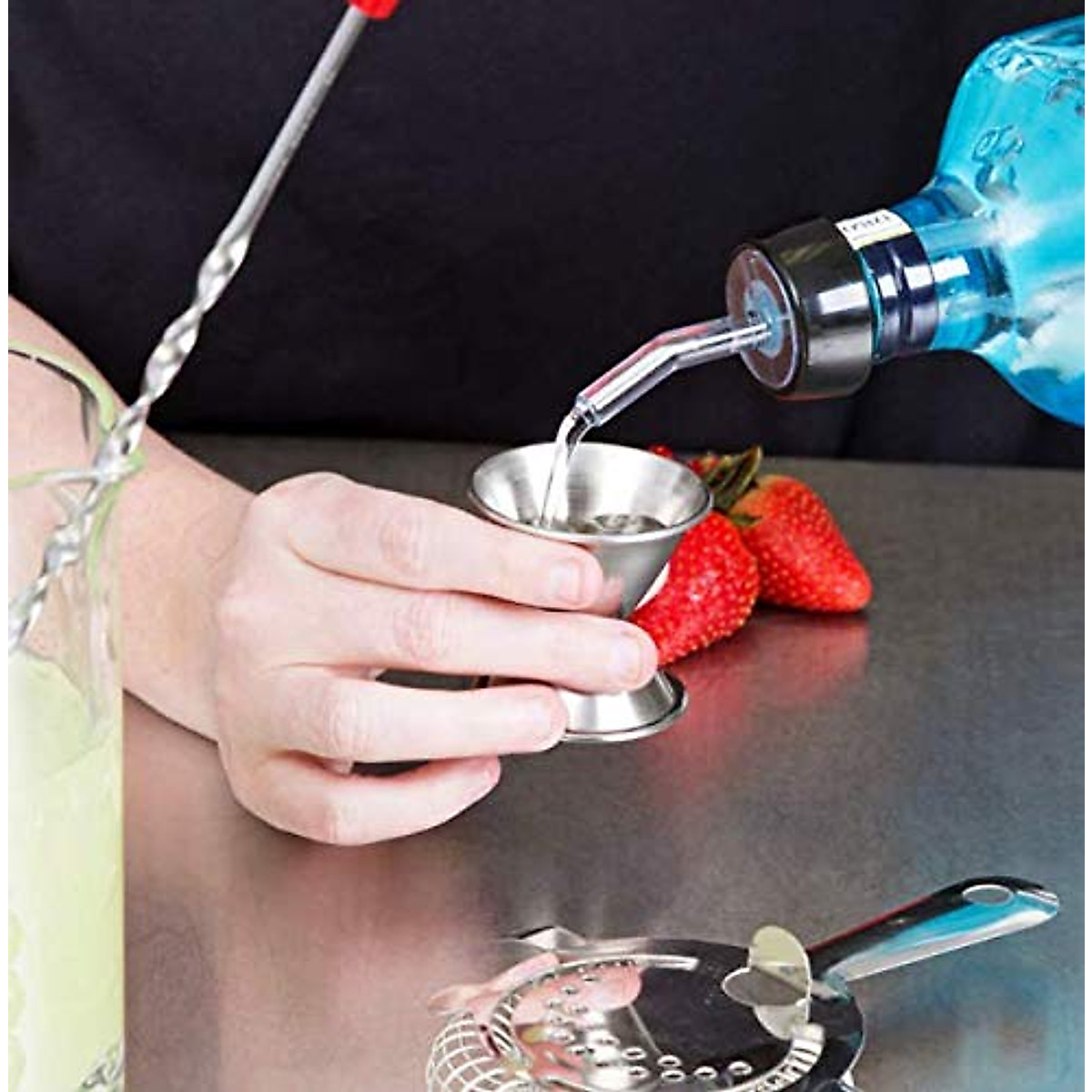 (1-PC- 1/2 & 1 Ounce) Jiggers Double Sided Stainless Steel Portion Control Cocktail Measuring Shot Bar Tool Commercial Grade