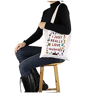G2TUP Theatre Musical Lover Gift I Just Really Love Musicals Reusable Canvas Tote Bag Broadway Fan Gift Handbag (Love Musicals Handbag)