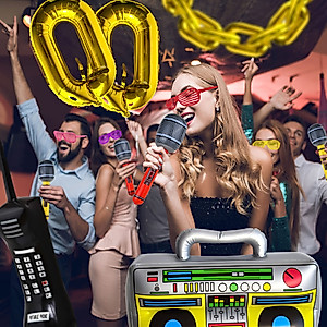 Cagemoga 20 Packs Inflatable Radio Boombox Inflatable Mobile Phone Inflatable Microphone 16 Inch Gold Foil Chain Balloons for 80s 90s Rappers Hip Hop Costume Party Decorations