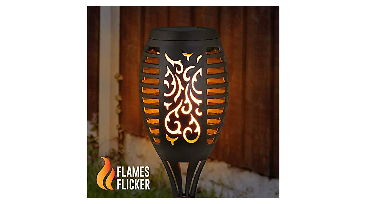 Exhart Solar Garden Lights - Set of 4 Flickering Flame Torches