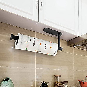 Paper Towel Holder Black, Paper Towel Holder Under Cabinet, Stainless Steel Wall-Mounted Paper Towel Holder - Self-Adhesive or Drilled for Kitchen, Pantry