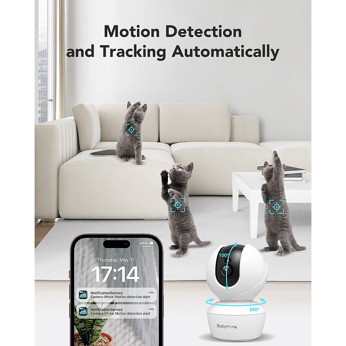 4MP Indoor Camera,2.4/5GHz WiFi Security Cameras,Wireless 5g Pet Camera with Phone App for Doggy,Cat,Puppy, Baby Monitor with Night Vision, Motion Tracking, Sound Alerts, Cloud/SD Storage,Alexa