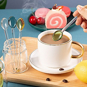 1/6PCS Clear Glass Coffee Spoon,Mixing Spoon Glass Coffee Milk Tea Spoons Long Handle Spoon for Home(transparent)