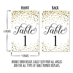Hadley Designs Gold Table Numbers 1-20, Wedding Table Numbers, Table Numbers for Wedding Reception Centerpiece, Black and Gold table numbers, Double Sided Table Number Cards - 4 x 6 Inches