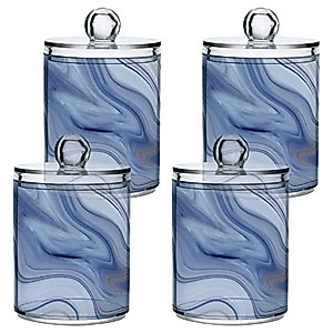 2 Pack Qtip Holder Organizer Dispenser Purple Blue Marble Ink Bathroom Storage Canister Cotton Ball Holder Bathroom Containers for Cotton Swabs/Pads/Floss
