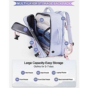Getravel Travel Backpack for Women, Airline Approved Carry On Luggage As Personal Items, 17.3 inch Laptop Backpack, Waterproof Weekender Bag, Hiking Backpack(Purple)