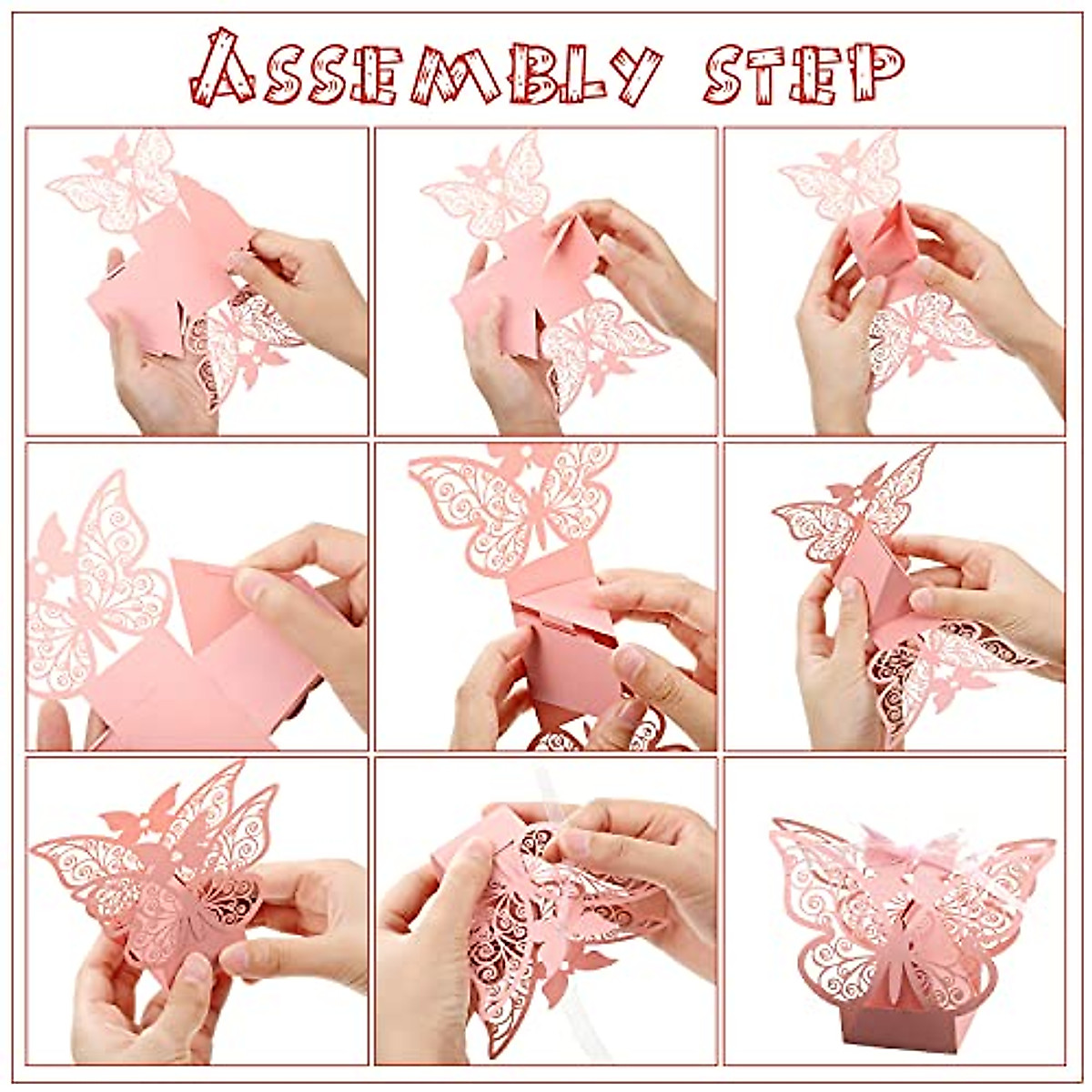 Outus 60 Pieces Butterfly Laser Cut Favor Boxes Cookie Present Boxes with Ribbons Cute Chocolate Box for Wedding Girl Bridal Birthday Party Baby Shower Favors Decoration Supplies (Pink)