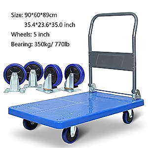 Generic Platform Truck Plastic Deck Hand Truck Moving Platform Cart with Metal Foldable Handle Silent Wheels for Office Bookstore High Capacity Trolley Flatbe