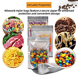 Wisesorb 1 Quart 90 Packs Mylar Bags For Food Storage, 7"x 10" Mylar Bags With Window, Freeze Dried Candy Bags, Reusable Storage Bags For Food, Mylar Food Storage Bags for Long Term Food Storage