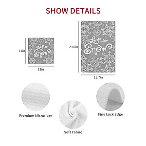 Hokiten Grey Christmas Snowflake Waffle Kitchen Towels Dishcloths, Xmas Winter Snowflake Let Snow Absorbent Dish Towels | Hand Towels for Bathroom/Bar, 12 x 12 Inch, 2 Pcs