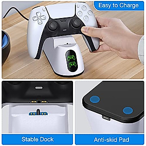 PS5 Controller Charging Station, PS5 Charging Station with Fast Charging AC Adapter 5V/3A for Playstation 5 Controller, Playstation 5 Charging Stand for Dualsense with LED Indicator, White