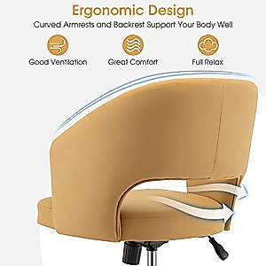 Giantex Home Office Desk Chair, Comfy Upholstered Chair with Hollow Design & Height Adjustable, Modern Rolling Swivel Armchair Chair, Leisure Task Cute Chair for Living Room Study Vanity, Yellow