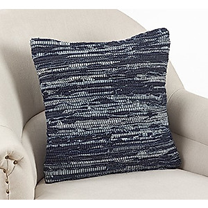 SARO LIFESTYLE Denim Poly Filled Throw Pillow, NavyBlue, 18"