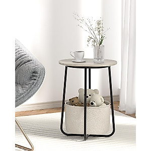 TUTOTAK Small Side Table, Oval End Table, Night Stand, Bedside Table, Sofa Table with Cloth Storage Basket, Living Room, Bed Room, Greige TB01BG063