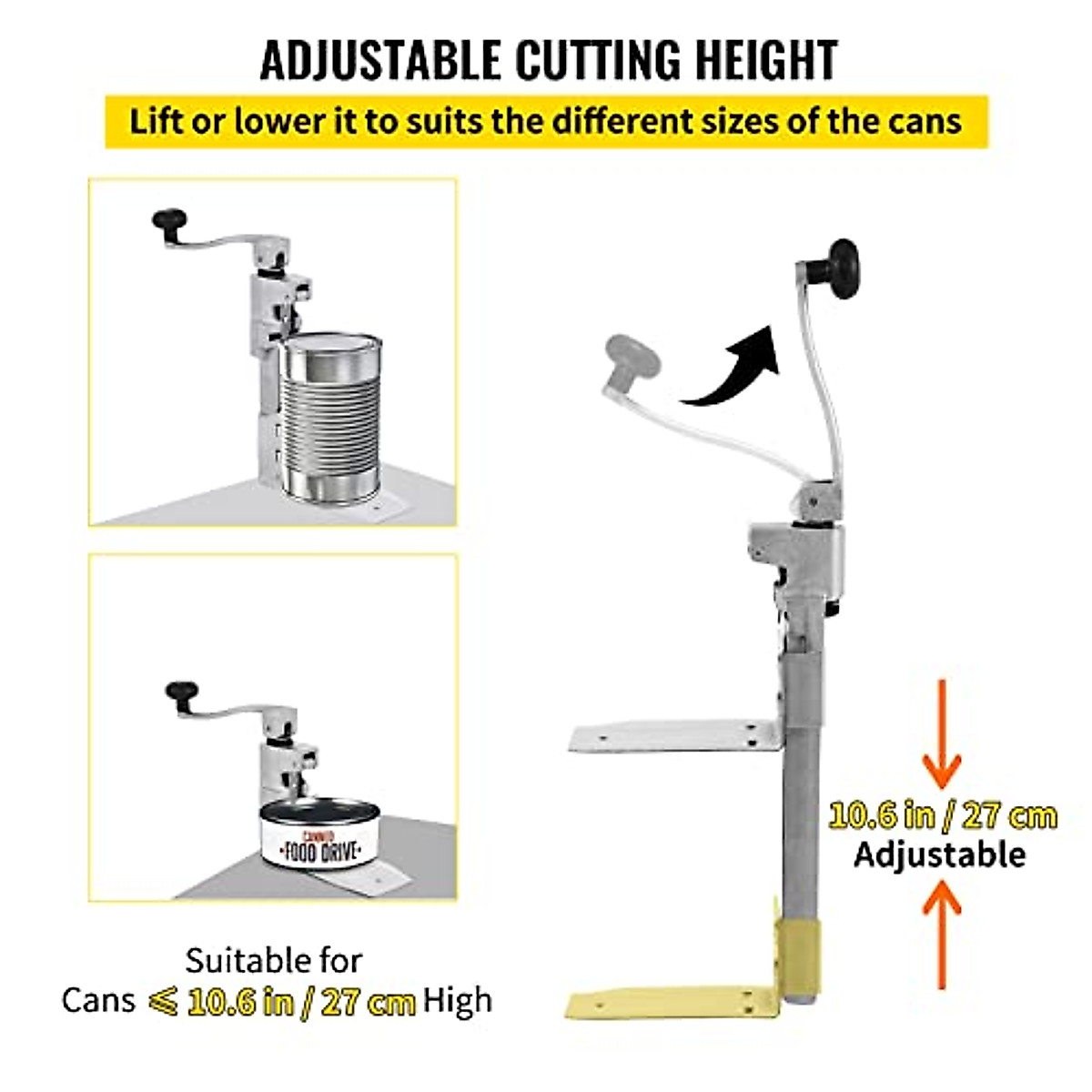 Happybuy Commercial Can Opener, 15.7 inches Tabletop Can Opener, Heavy Duty Manual Table Can Opener for Restaurant Hotel Bar