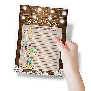 Printed Party Bridal Shower Games – Emoji Guessing Game with Popular Wedding Phrases, Fun Wedding Shower Activity, Rustic Country Design, 50 Guests