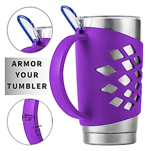 SHTCSZBA Handler for 20 oz Tumbler, Anti Slip Silicone Tumbler Grip Protective Sleeve Cover With Handle for Yeti Rambler Travel Mug Cup (20oz Purple)