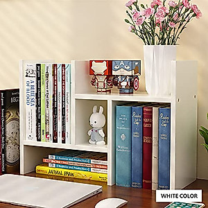 JR Joyreap Resize-able Thick Wood Desk Shelves Desktop Bookshelf Bookcase Display Rack Unit Creative DIY Book Stands (White)