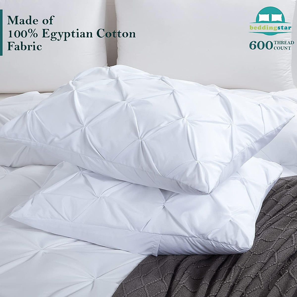 Standard Pillow Shams Set of 2 Pinch Pleated White Pillow Shams Standard Size 20x26 Pillow Covers 100% Egyptian Cotton 600 TC Soft Skin Friendly Cushion Cover Cases Decorative Pillow Shams for Bed