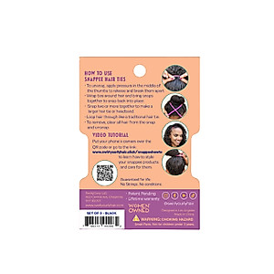 Snap Hair Ties for Thick, Natural, Curly Hair | No Slip, No Tension Pro Hair Tie | Strong Ponytail Holder (3 Pack, Black)