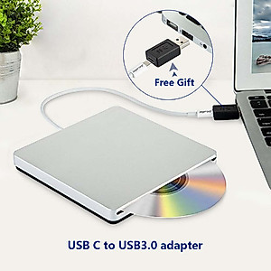 tengertang USB-c Super External Drive, Portable External CD/DVD-rw Writer/Player/Burner for The Latest MacBook/asus/asus/dell Latitude/MacBook Pro (Silver)
