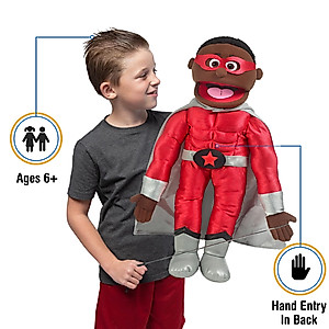 25" Superhero Boy, Black, Full Body, Ventriloquist Style Puppet