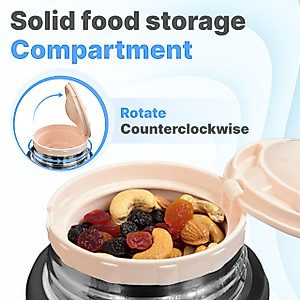 Earth&ME Stainless Steel Thermo For Hot Food 17OZ with Folding Spoon, Vacuum Insulated Food Container, Soup Thermo with Wide Mouth, Insulated Food Jar for Hot & Cold Food, Matte Black