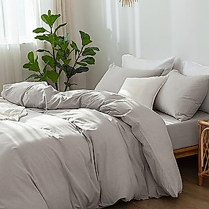 MooMee Bedding Duvet Cover Set 100% Washed Cotton Linen Like Textured Breathable Durable Soft Comfy (New Natural Linen, Queen)