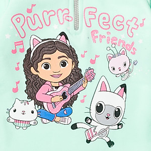 DREAMWORKS GABBY'S DOLLHOUSE Kitty Fairy Cakey Cat Gabby Pandy Paws Little Girls Fleece Half Zip Hoodie Green 6-6X