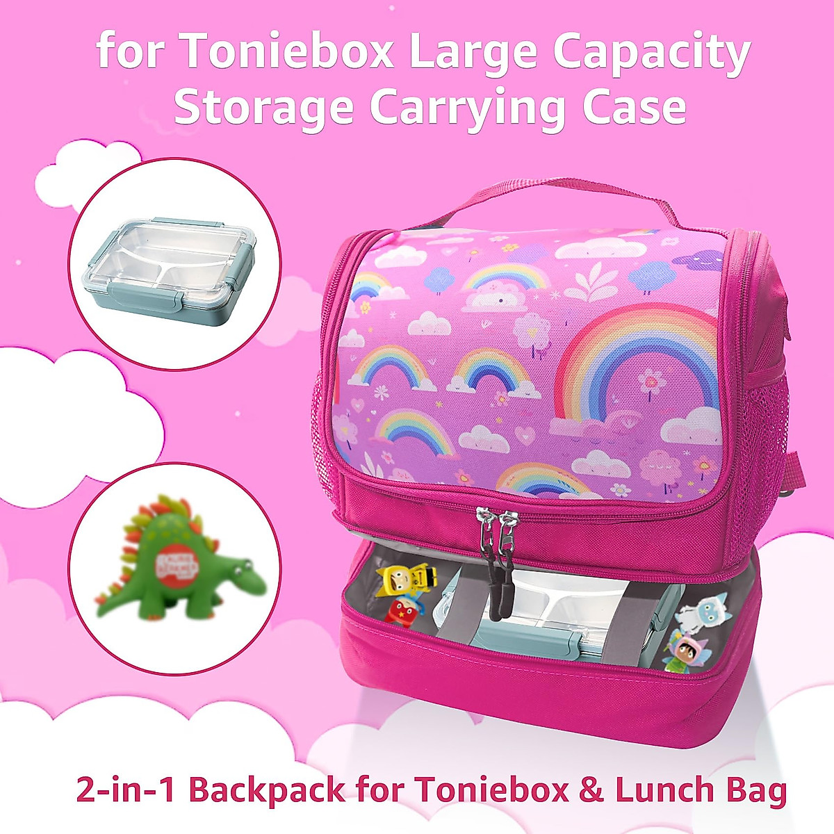 Carrying Case for Toniebox,Backpack Bag for Toniebox Starter Set , Tonie Figures ,Headphones and Charging Station, Portable Storage Bag with Shoulder Strap and Handle Bar, Hanging Storage (Pink)
